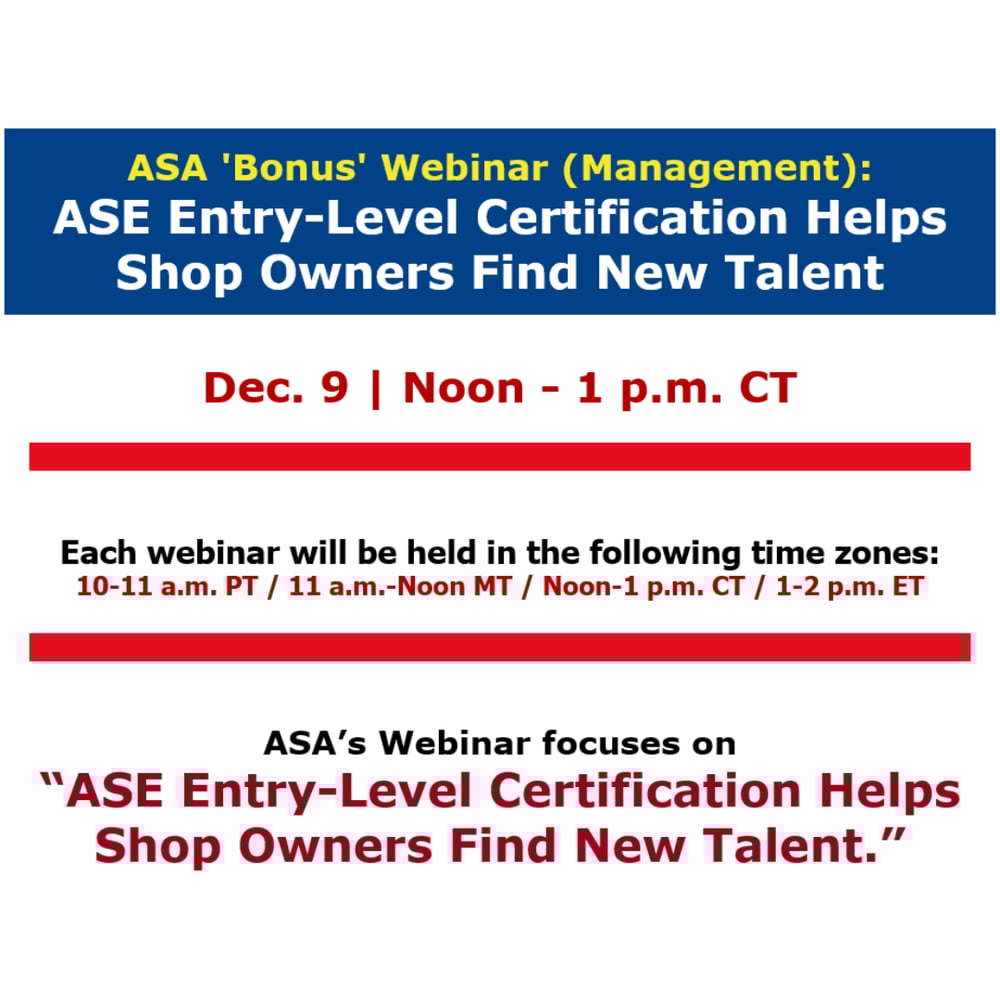 Webinar: ASE Entry-Level Certification Helps Shop Owners Find New Talent