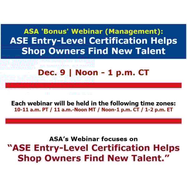Webinar: ASE Entry-Level Certification Helps Shop Owners Find New Talent